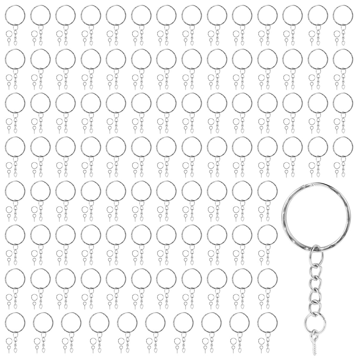 100Pcs Keychain Rings Split Key Ring with Chain for Resin 25mm Silver ...