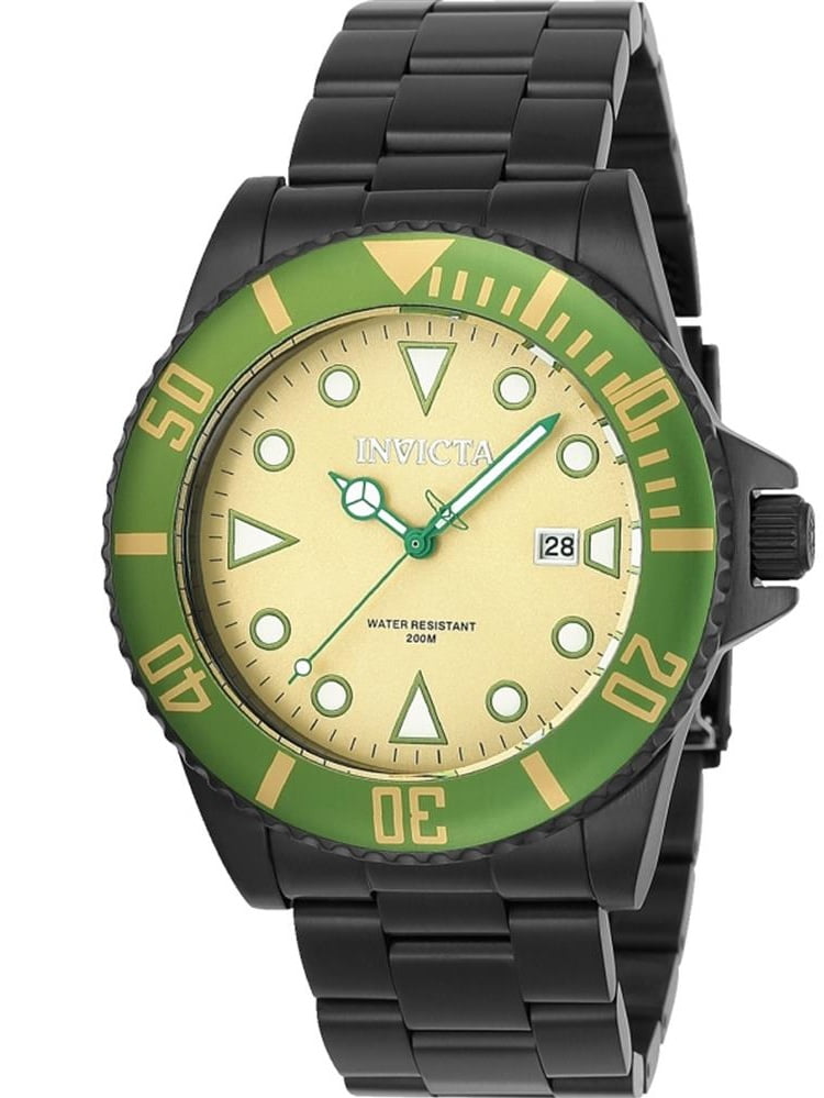 Invicta Men's Pro Diver Black Steel Bracelet & Case Quartz Beige Dial ...