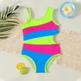 Colorful Striped Midriff Bikini Swimsuit Girls Two Piece Tankini Ruffle ...