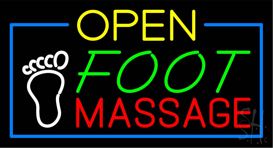 Open Foot Massage LED Neon Sign 13 x 24 - inches, Black Square Cut ...