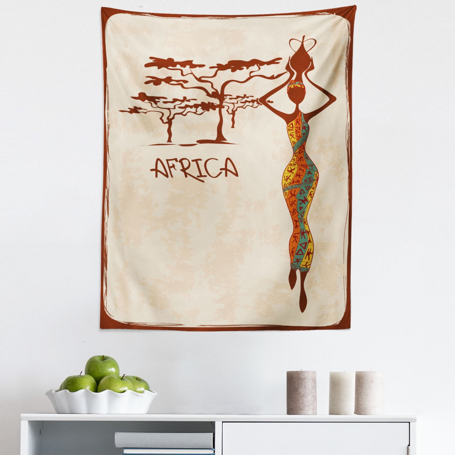 African Tapestry, Vintage Themed Illustration Slim Indigenous Girl ...