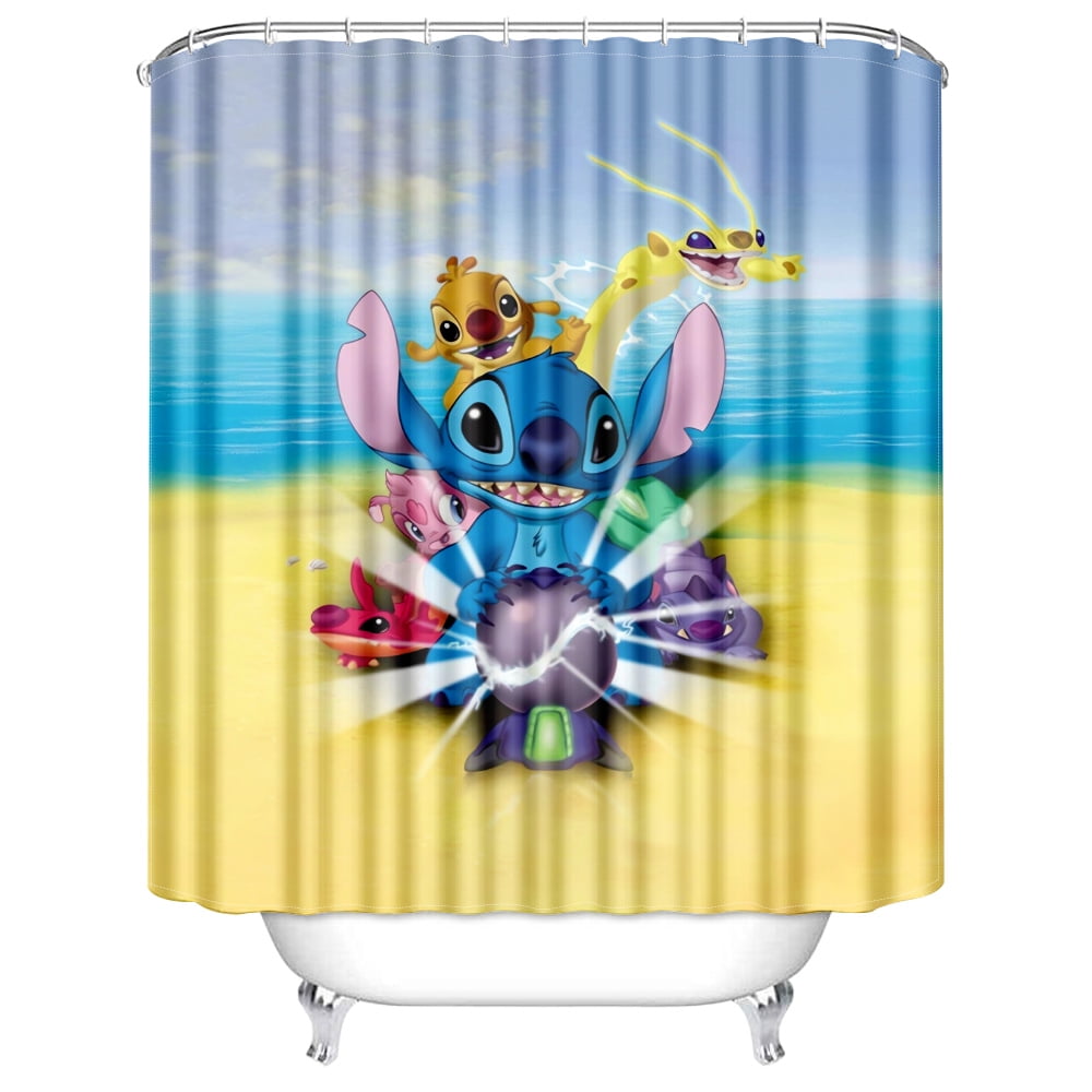 Lilo Stitch Cartoon Shower Curtain Aesthetics Cloth Fabric Bathroom