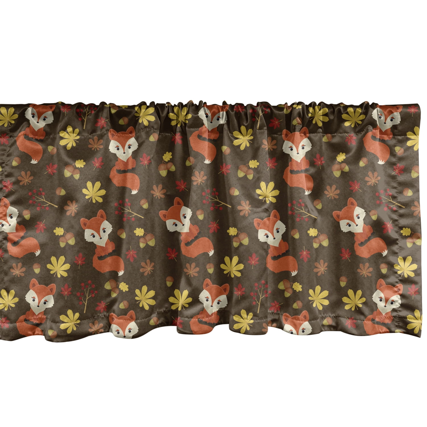 Ambesonne Burnt Orange Valance Pack of 2, Leaves Acorn and Foxes, 54 ...