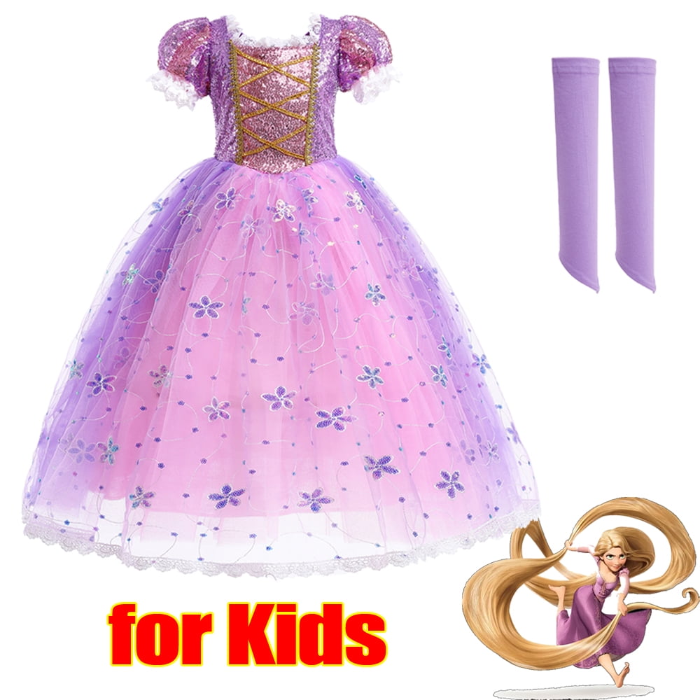 Tangled Costume Girls Dress Puff Sleeve Princess Dress Halloween Party ...