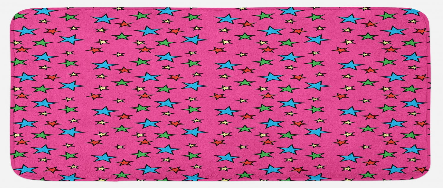 Pop Art Kitchen Mat, Vintage Retro 50s Comics Themed Image with Stars ...