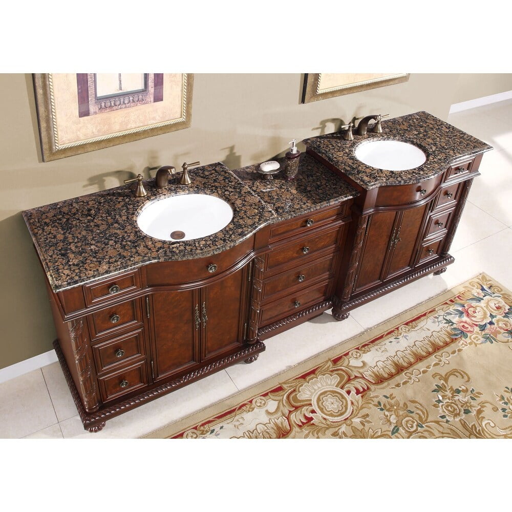 Silkroad Exclusive 90-inch Double Sink Bathroom Vanity Cabinet Baltic ...