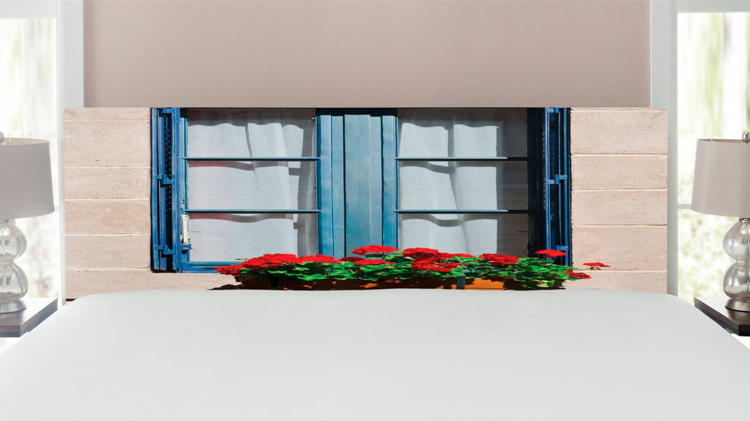 Country Headboard, Mediterranean Style Window Open Shutters Image ...