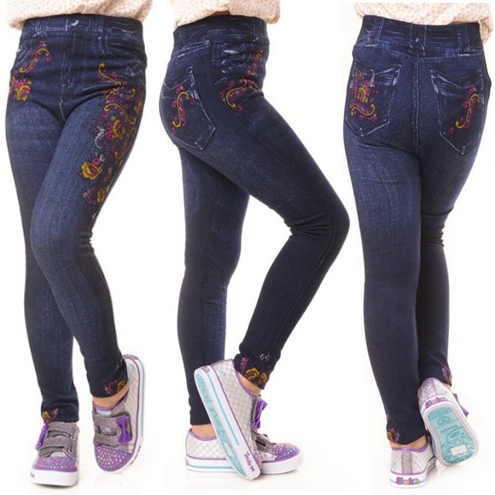 1 Kids Girls Jeggings Leggings Casual Stretchy Denim Pants Jeans Floral ...