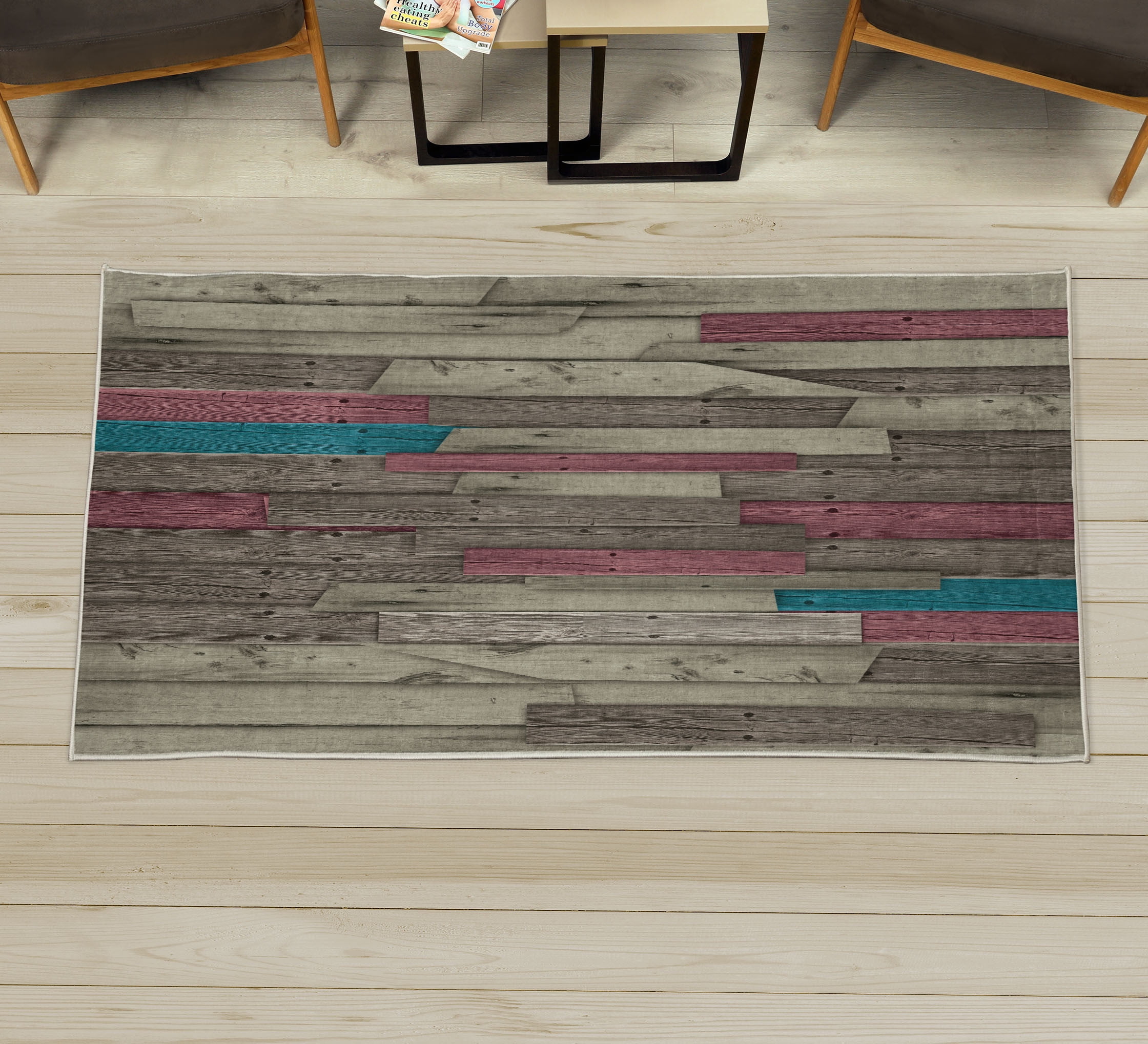 Rustic Decorative Rug, Grunge Wood Planks Barn House Door Nails Country ...