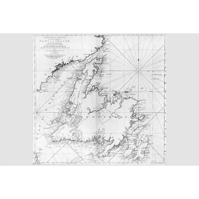 24x36 gallery poster, 1775 map of Newfoundland, made from James Cook's ...
