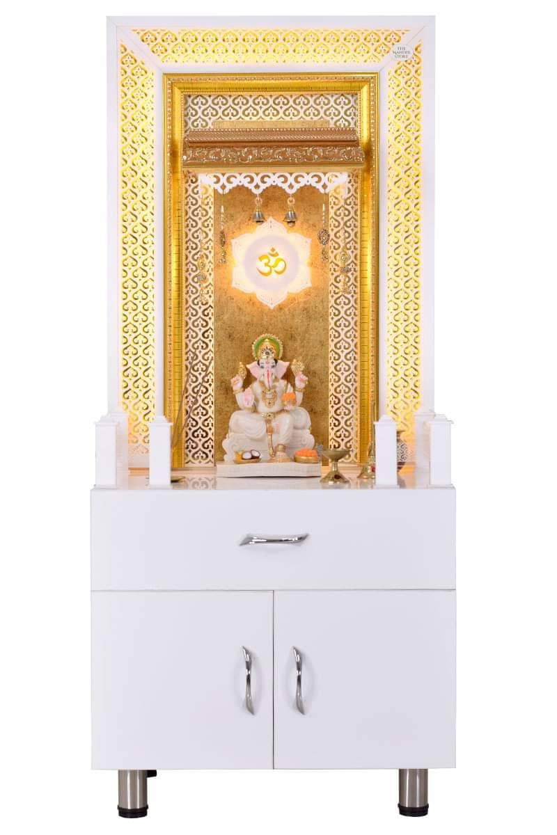 Wooden Temple For Home / Mandir With LED Light's | Temple With Cabinets ...