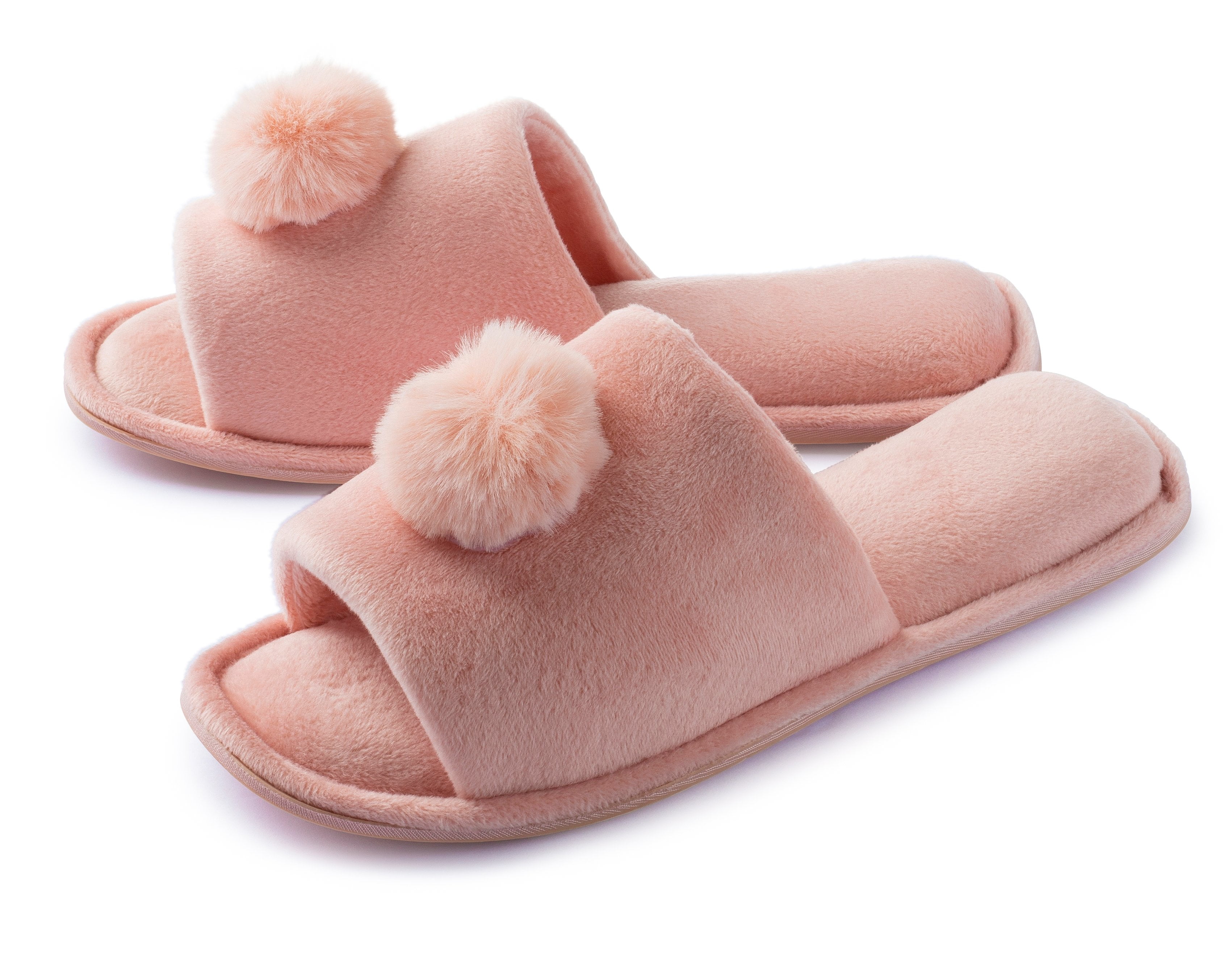 Joan Vass Women Velvet Open Toe Faux Fur Pom-Pom Slipper - Walmart.com