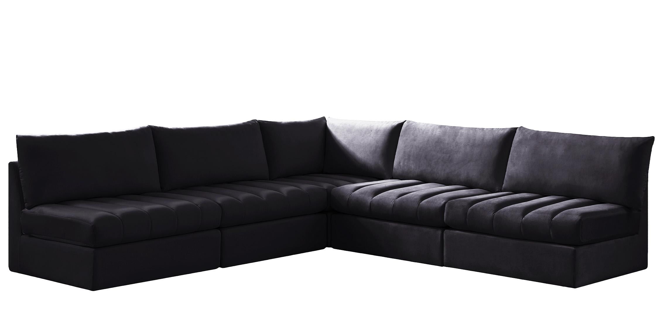 BLACK Velvet Channel Tufted Modular Sectional JACOB 649Black-Sec5B ...