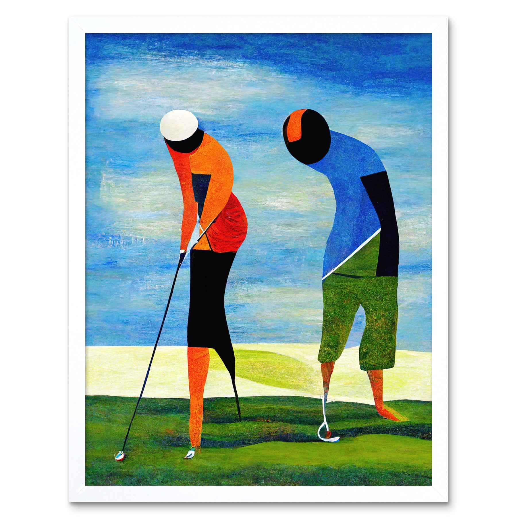 Abstract Surreal Modern Golf Golfing Couple Playing Art Print Framed ...