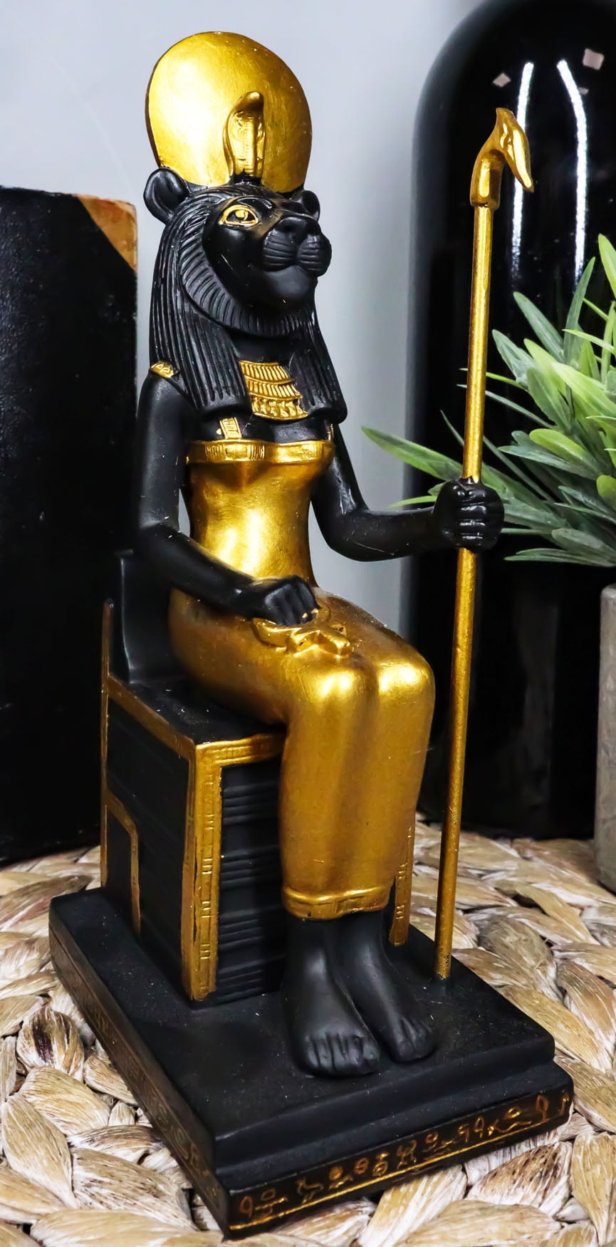 Egyptian Lioness Goddess Sekhmet Ra Sitting On Throne Statue Deity Of ...