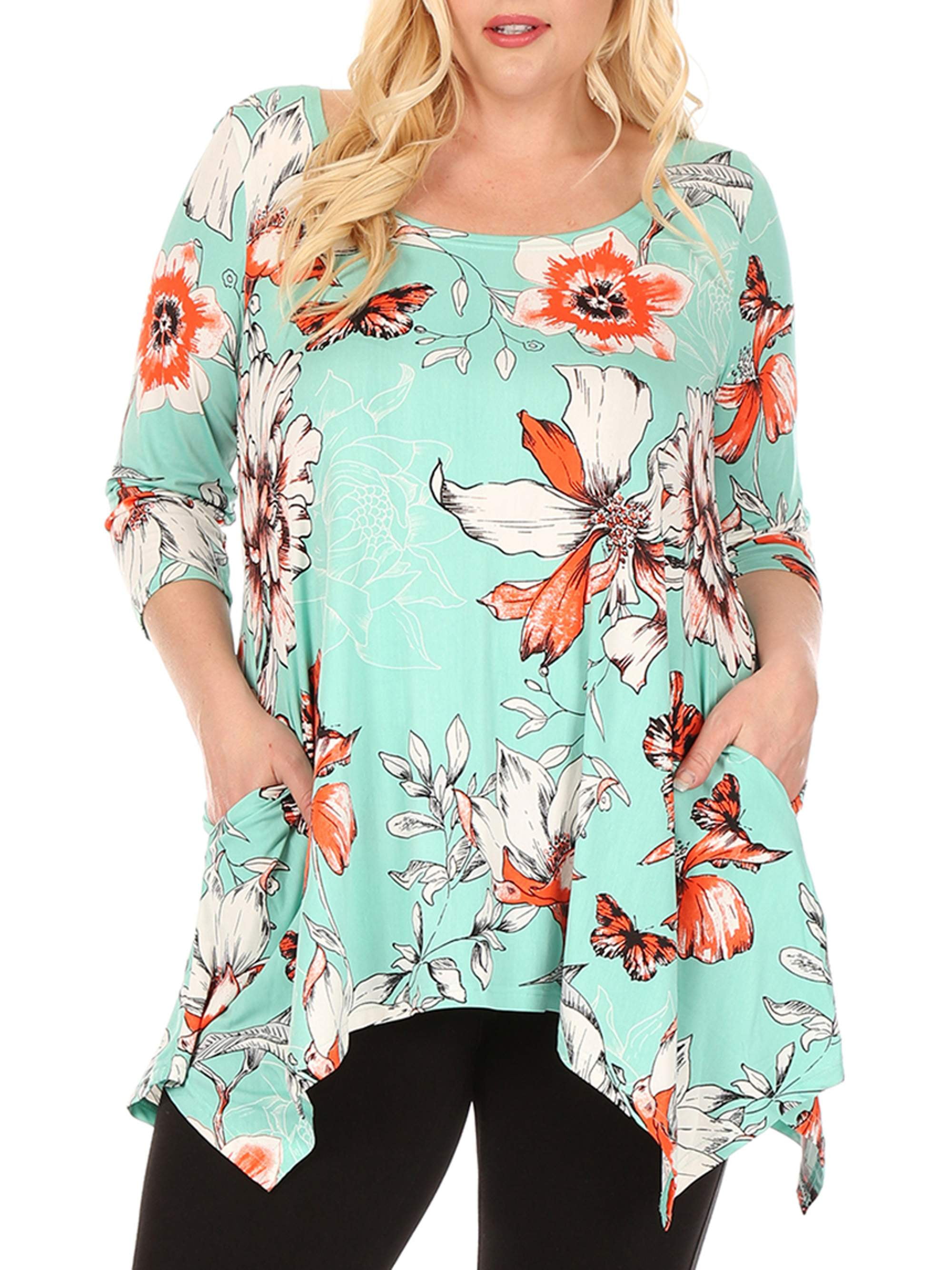 White Mark Women's Plus Size Floral Scoop Neck Tunic Top - Walmart.com
