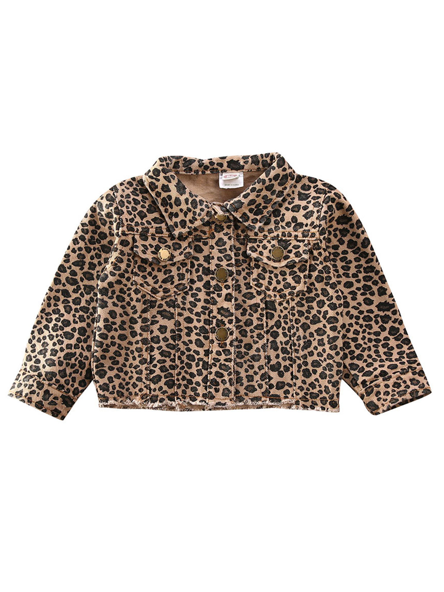 Canrulo Toddler Kid Girls Button Open Front Khaki Long Sleeve Leopard ...