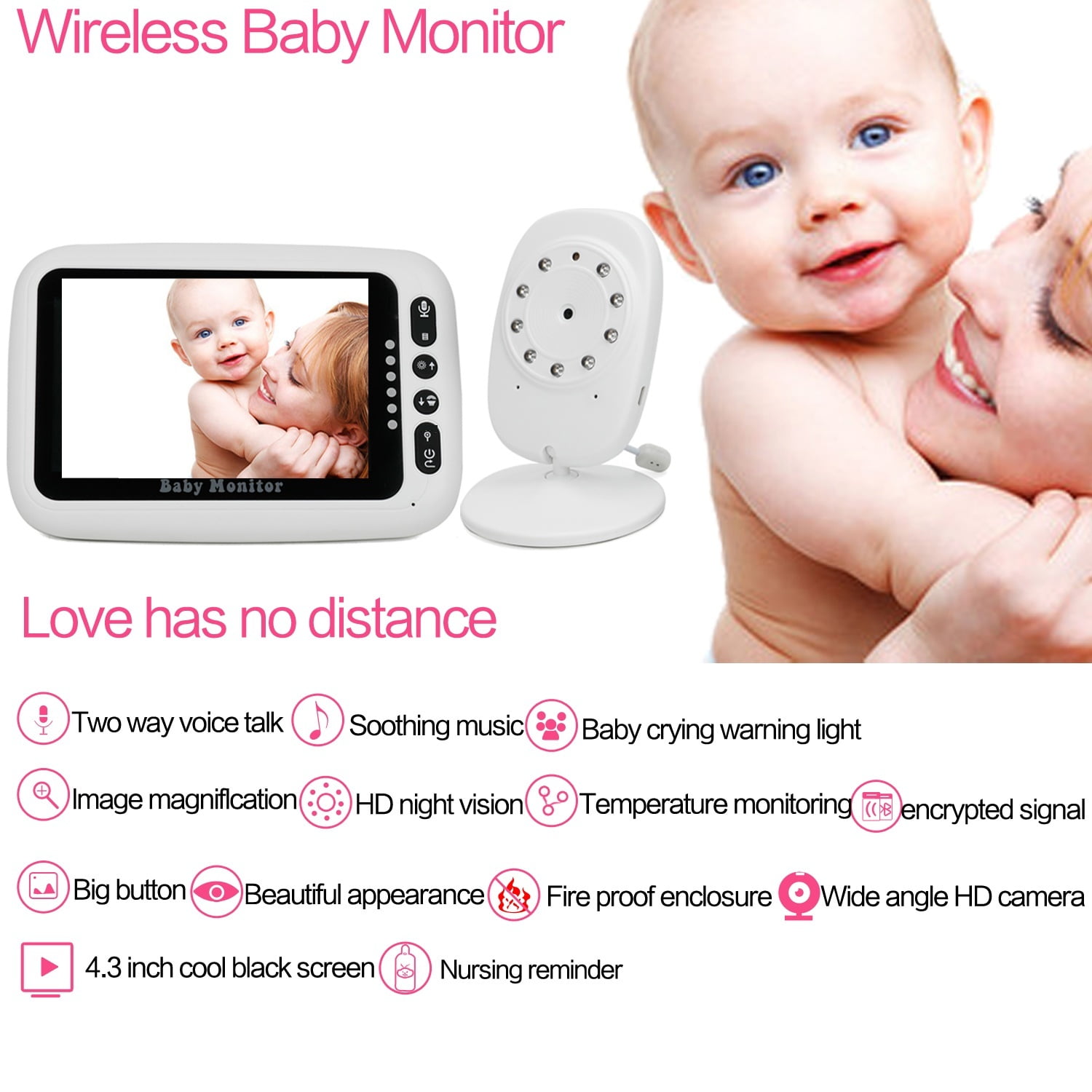 Wireless Baby Monitor Small Multifunctional 4.3 Inch Video Baby Monitor ...