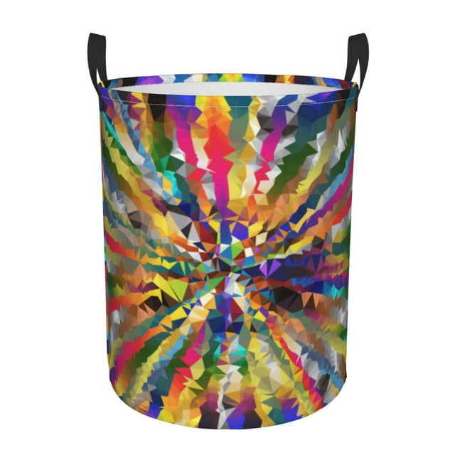 XMXY Round Laundry Basket Organizer, Chromatic Rainbow Triangles ...