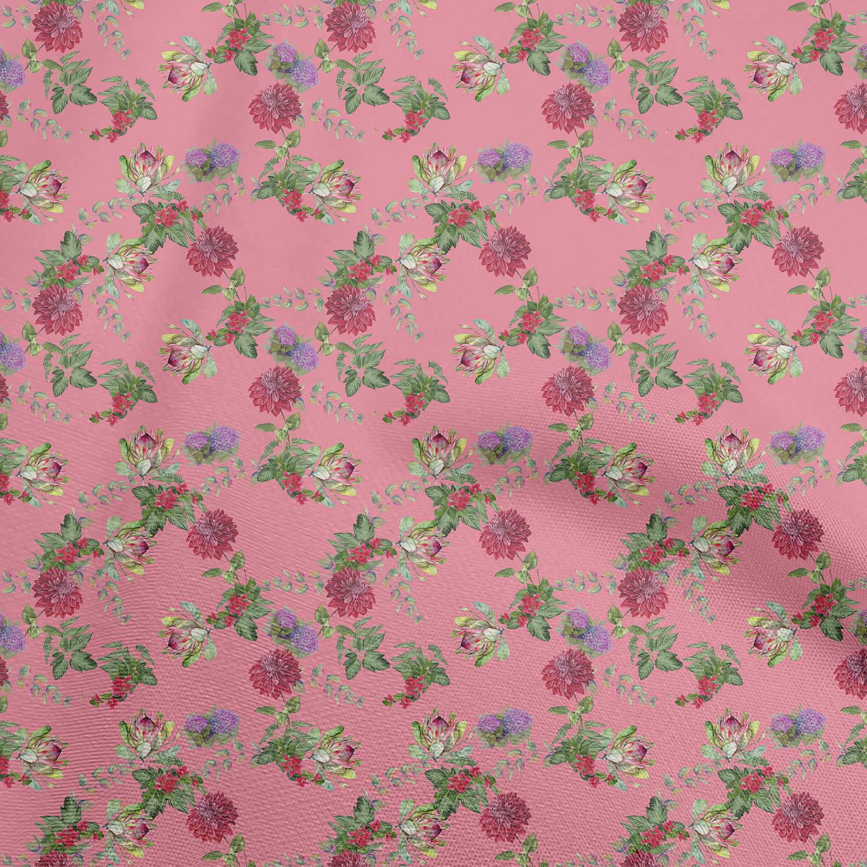oneOone Cotton Poplin Light Pink Fabric Florals Dress Material Fabric ...