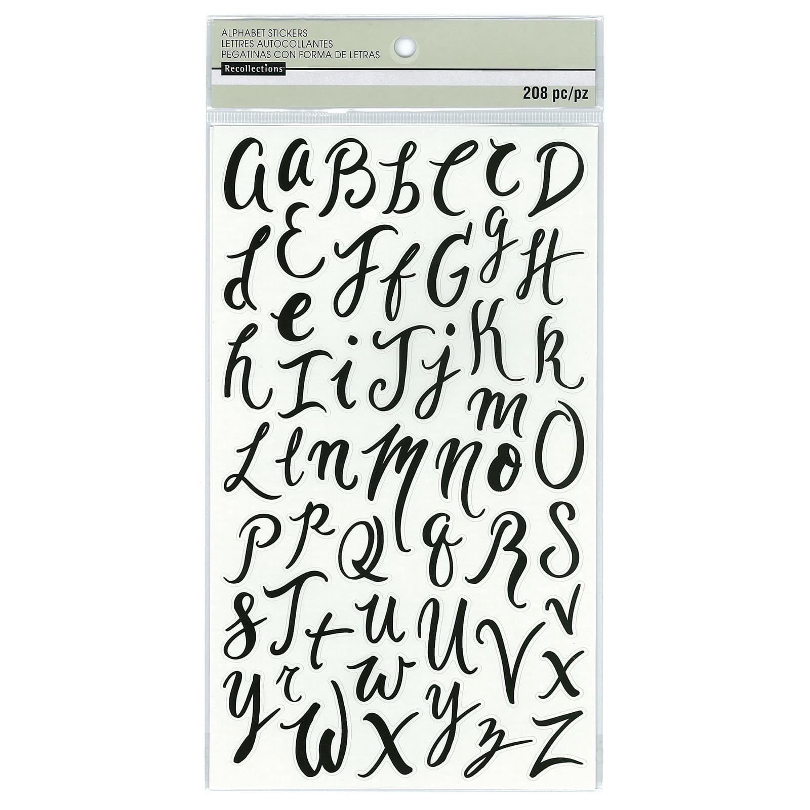 12 Packs: 208 ct. (2,496 total) Black Hand Script Alphabet Stickers by ...