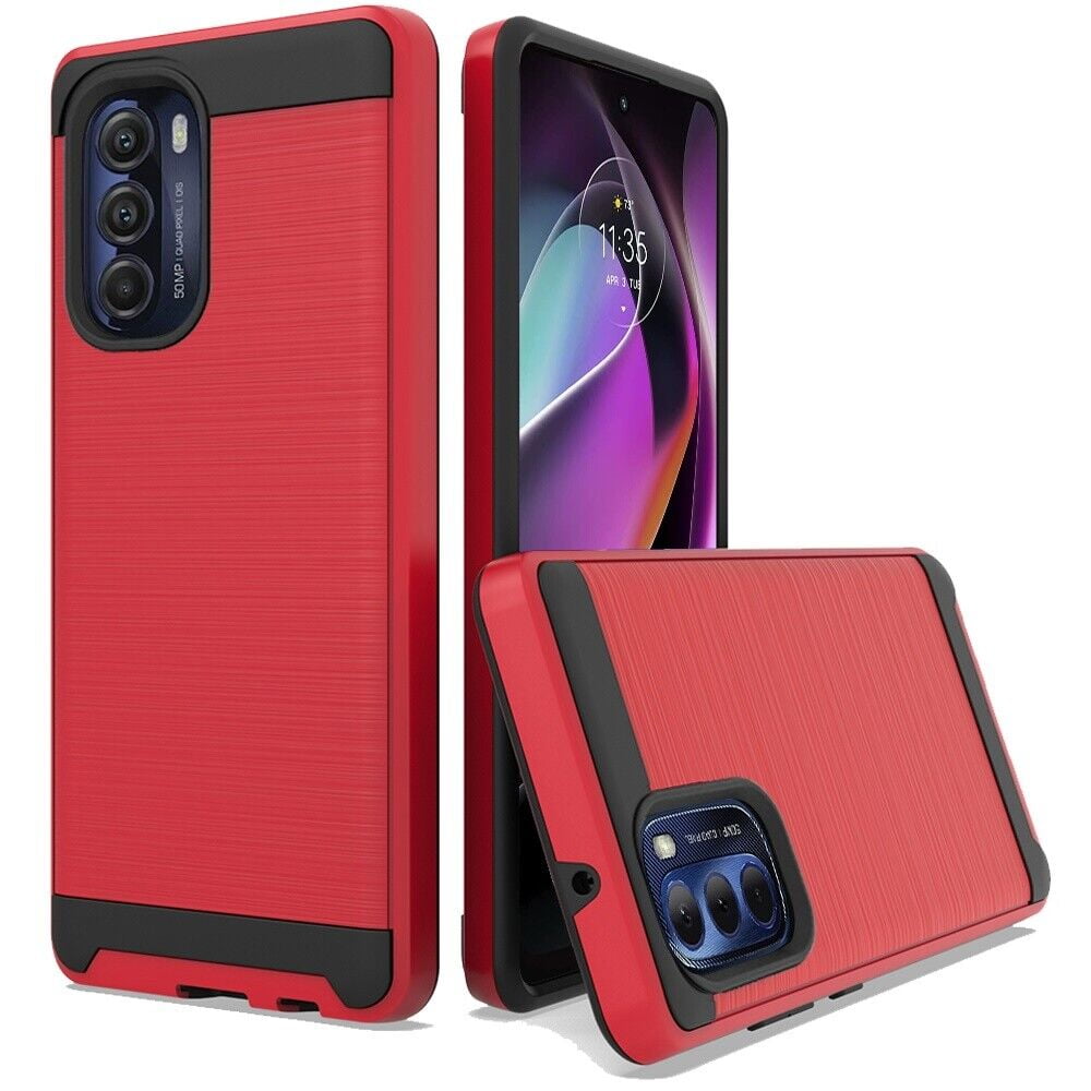 Kaleidio Case For Motorola Moto G 5G (2022) [Brushed Metal Texture] Hybrid 2-Piece Armor ...