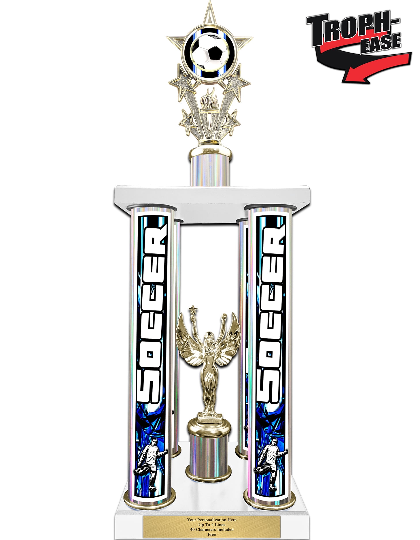 Memorabilia 2 Post White Wood Base Silver Flute Column Blue Soccer ...