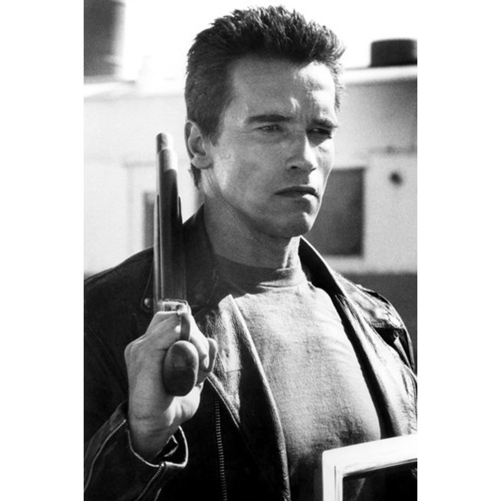 Arnold Schwarzenegger in Terminator 2: Judgment Day iconic pose with ...