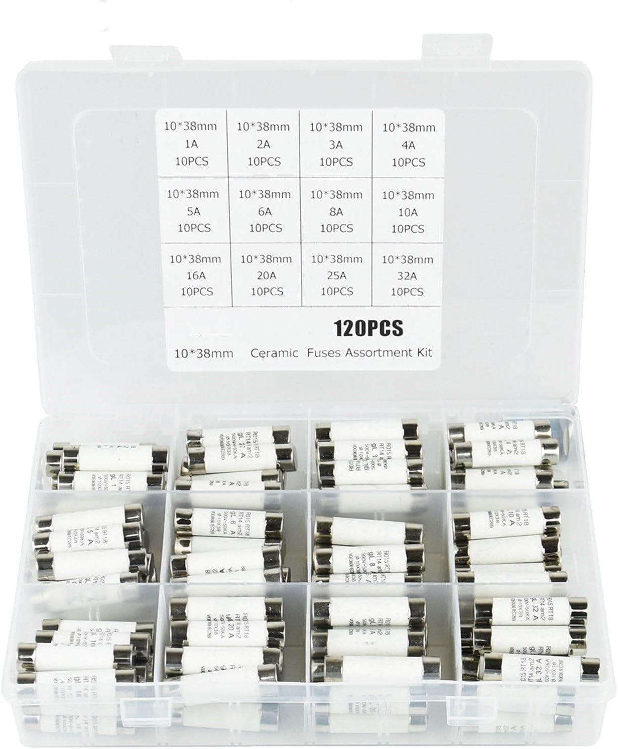 Fusibles 120 piezas 12 valores Kit surtido de fusibles cerámicos, 10 x ...