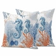 Blue Seahorses Coral Starfish Waterproof Throw Pillow Covers Set of 2 ...