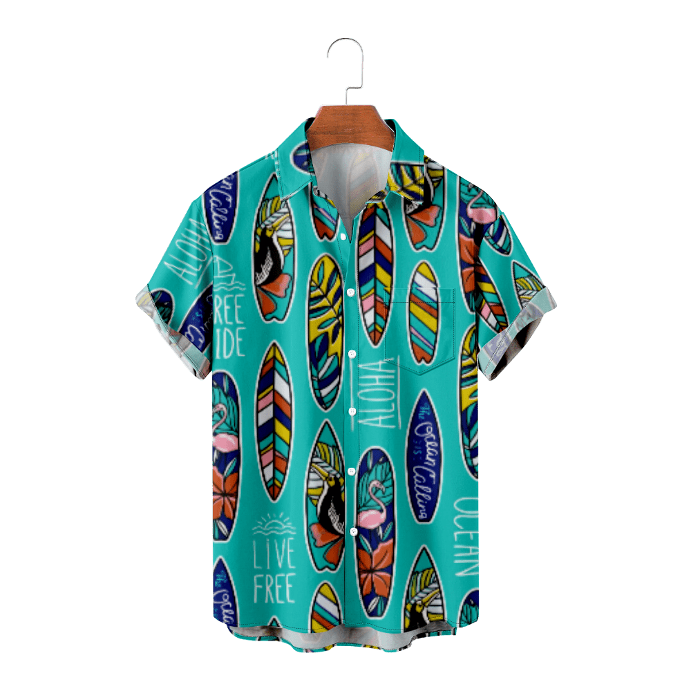 Mlfu Teens Mens Hawaiian Shirt Short Sleeve Button Down Slim Fit