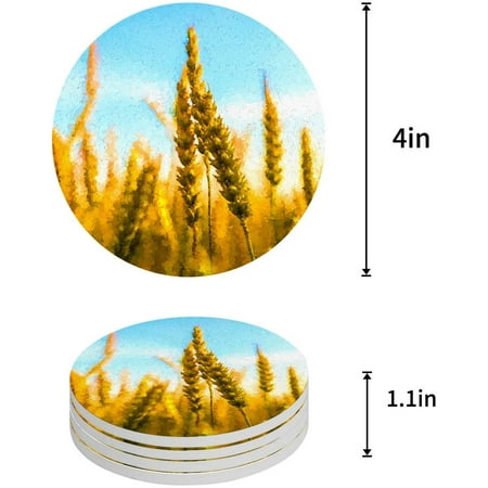 RYLABLUE Harvest Wheat Field Oil Painting Texture Set of 4 Round ...