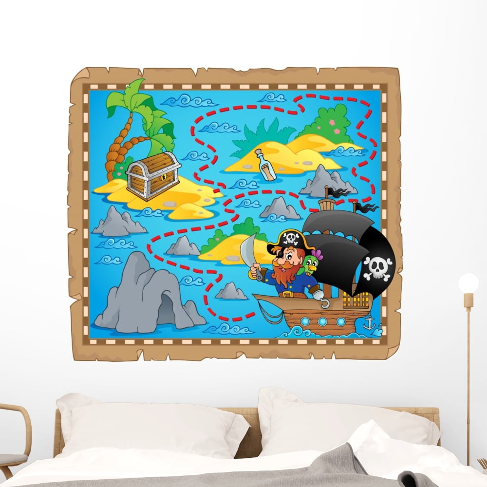 Pirate Map Wall Mural Decal by Wallmonkeys Vinyl Peel and Stick Graphic ...