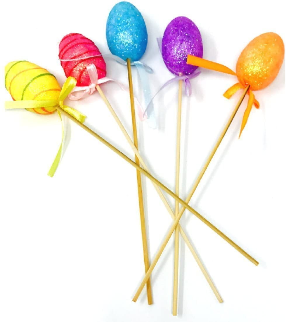 Foam Easter Craft Egg Picks 2 Pack (10) Glittered Assorted Colors Happy ...