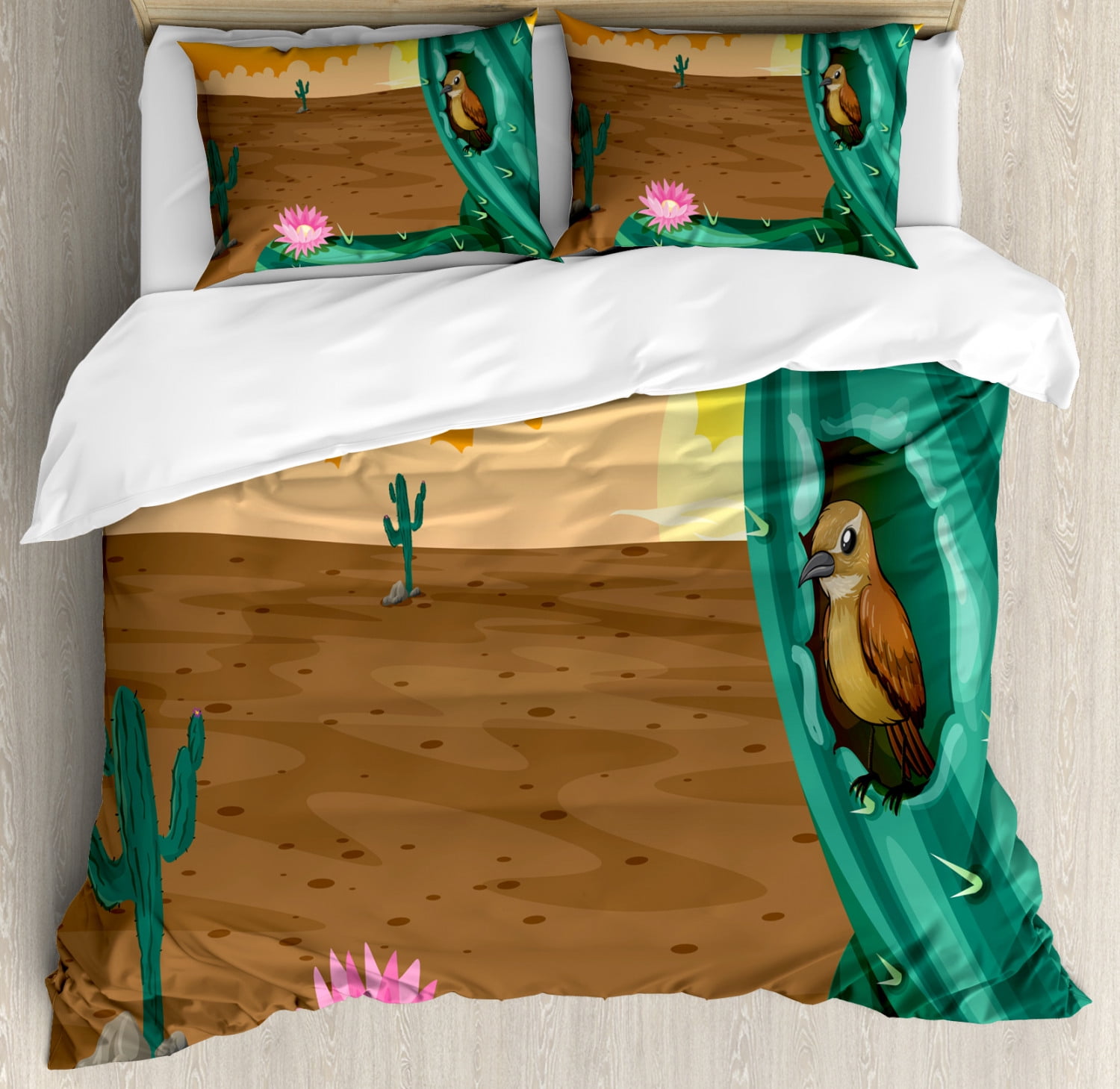 Colorful King Size Duvet Cover Set, Desert Landscape Illustration with ...