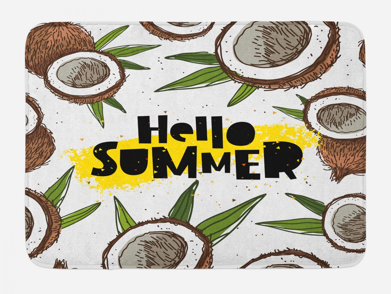 Hello Summer Bath Mat, Abstract Summertime Concept Wording in Trend ...