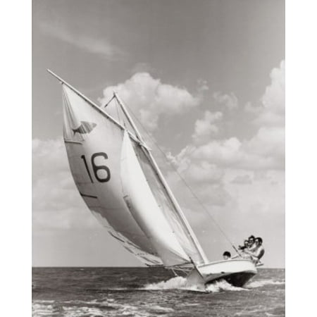 Four people sailing a sailboat Poster Print - Walmart.com
