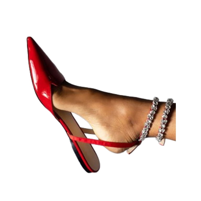 Red Flat Sandals With Rhinestones