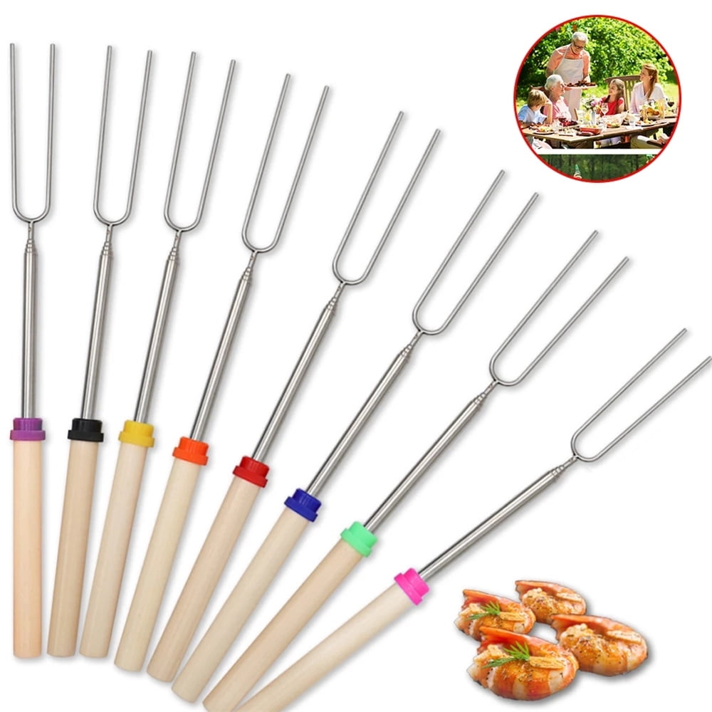 8pcs Barbecue Fork Set with Storage Bag Telescopic Marshmallow Sausages ...