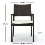 Outdoor Brown Wicker Dining Chairs with White Water Resistant Cushions ...