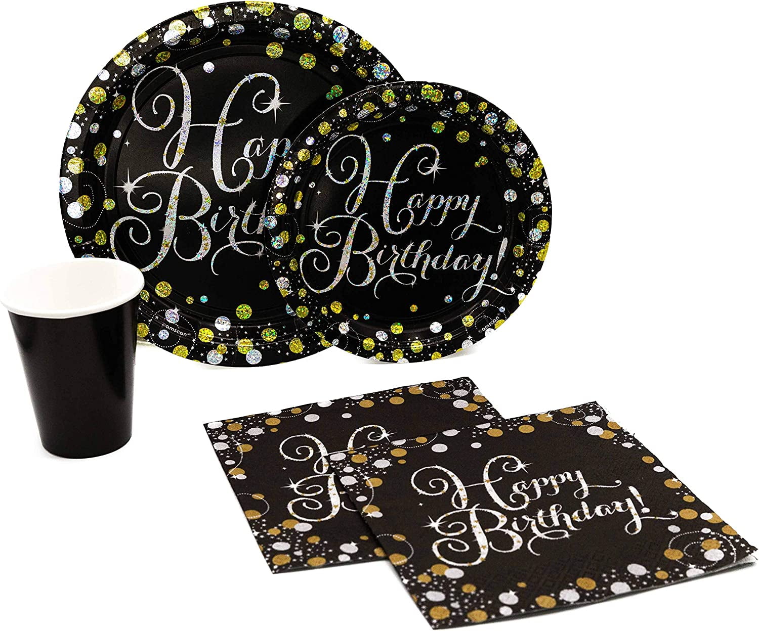 Sparkling Happy Birthday Pack! Disposable Paper Plates, Napkins and ...