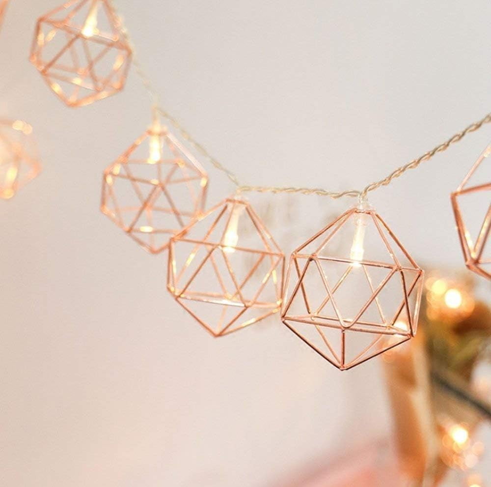 LINLIN Metal String Lights, 3M 20 LEDs Geometric String Lights Rose Gold String Lights Battery ...