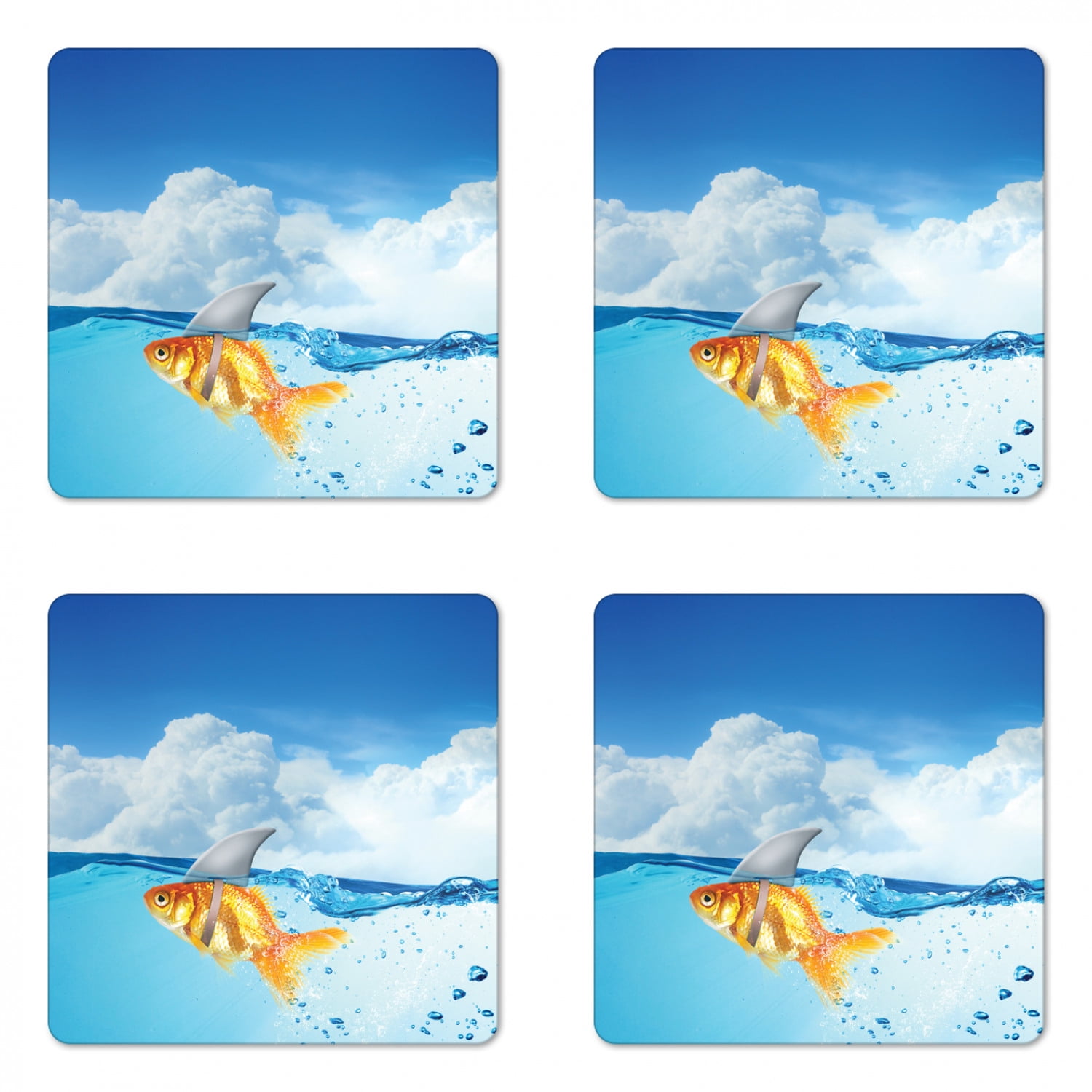 Shark Coaster Set of 4, Goldfish Mammal Fin on Top of the Water Fake ...