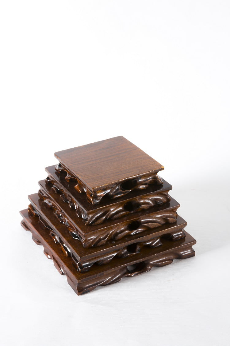 Wood Base 12cm Square Figurine Display Base Buddha Statue Stand Planter ...