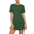 Admvng Womens Side Drawstring Ruched Dress Round Neck Short Sleeve ...