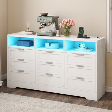 BROTTAR 5 Drawer Dresser with Flip Top Mirror, 47" Tall Chest of ...