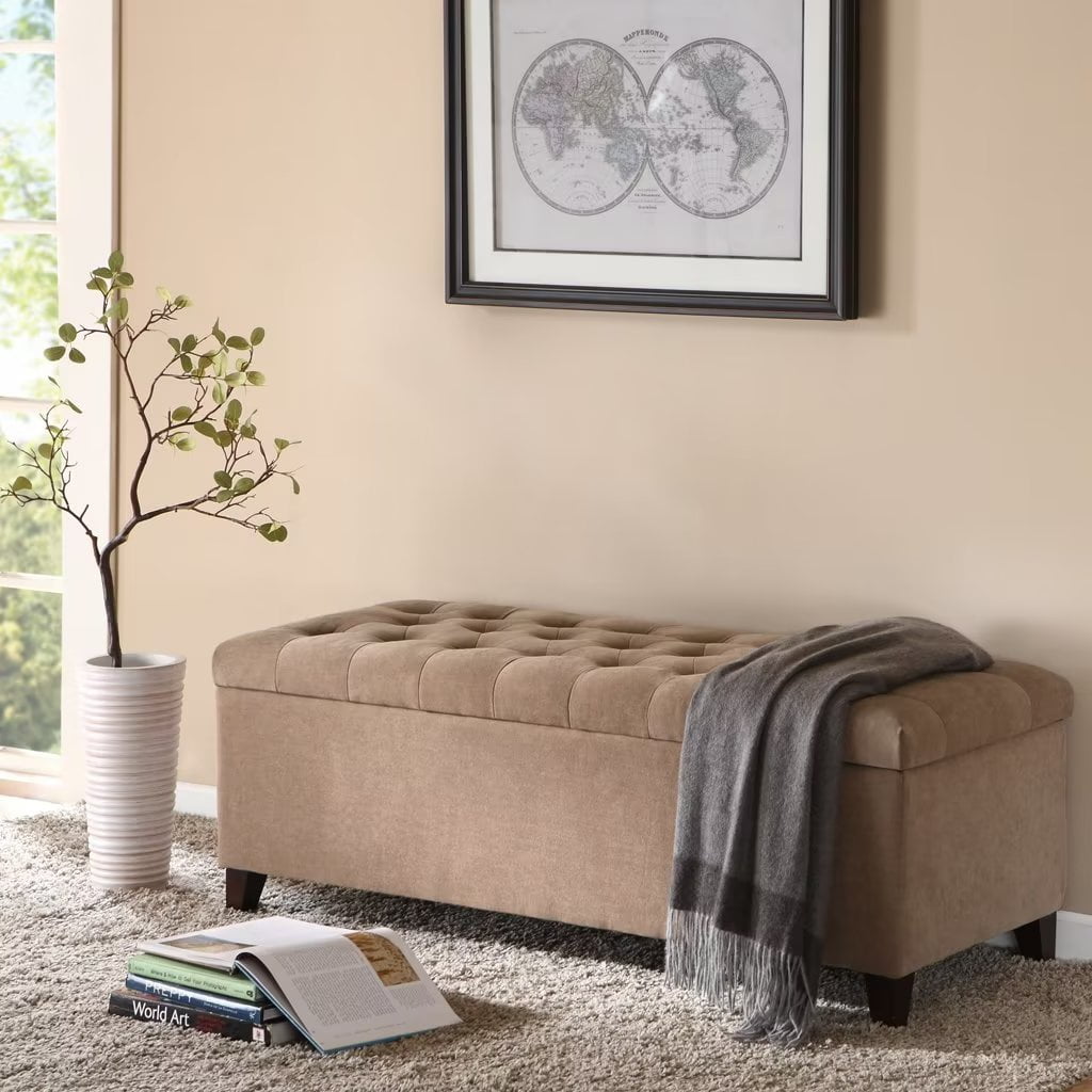 Storage Ottoman, 50.3inch Button Tufted Storage Bench with Safety Close ...