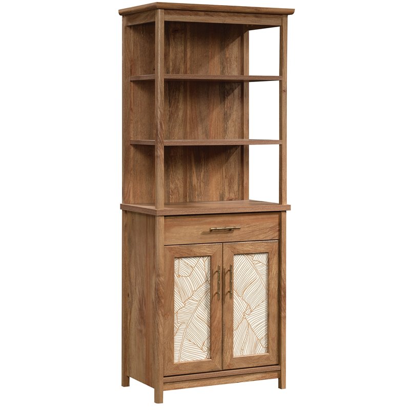 Pemberly Row Wood Tall Bookcase With Doors in Sindoori Mango Brown ...