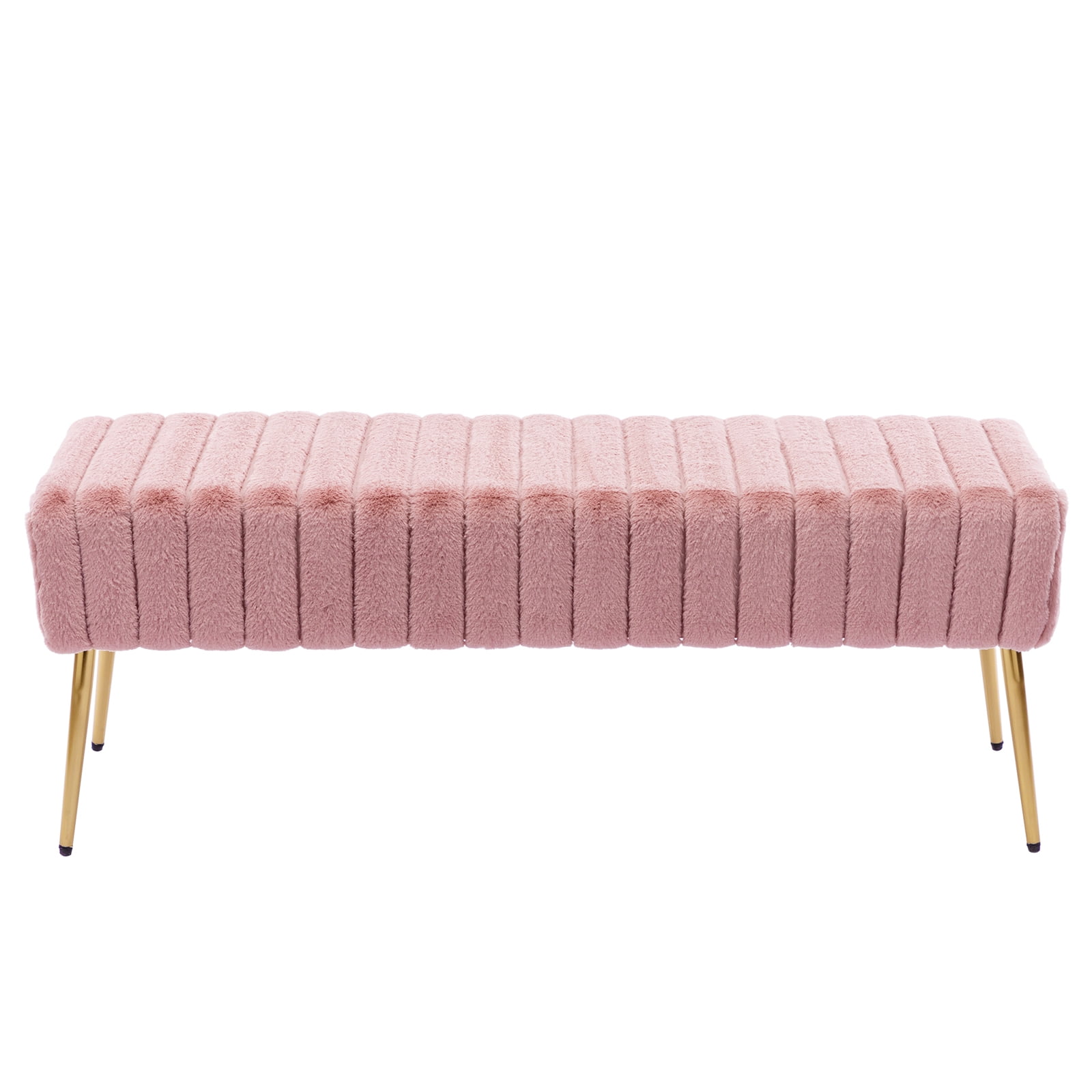 Duhome Faux Fur Bench Contemporary Ottoman Salmon Pink 1 Pcs Walmart