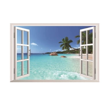 VWAQ - Tropical Beach Window Wall Art Decals 3D Ocean Sticker Seascape ...